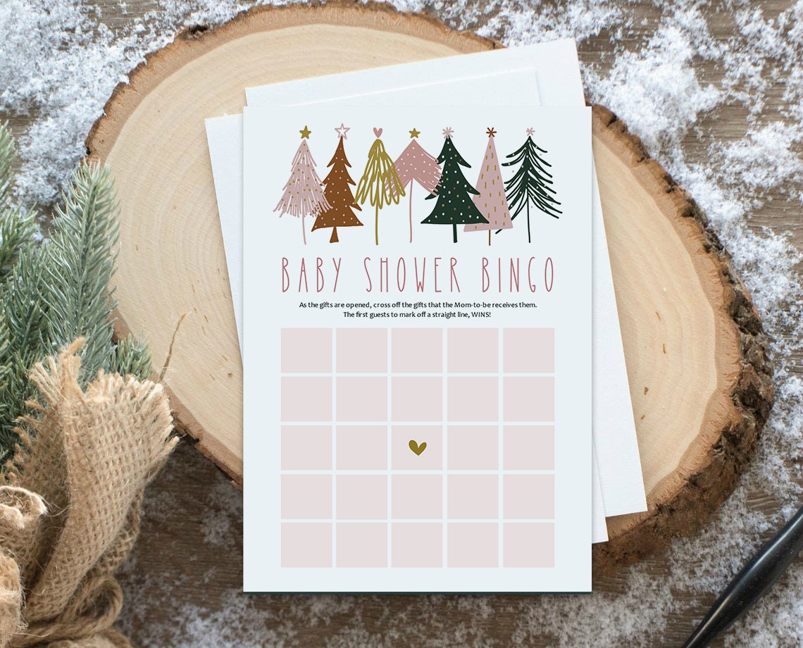 Christmas Baby Bingo, Pink Christmas Baby Shower Game, Printable Bingo ...