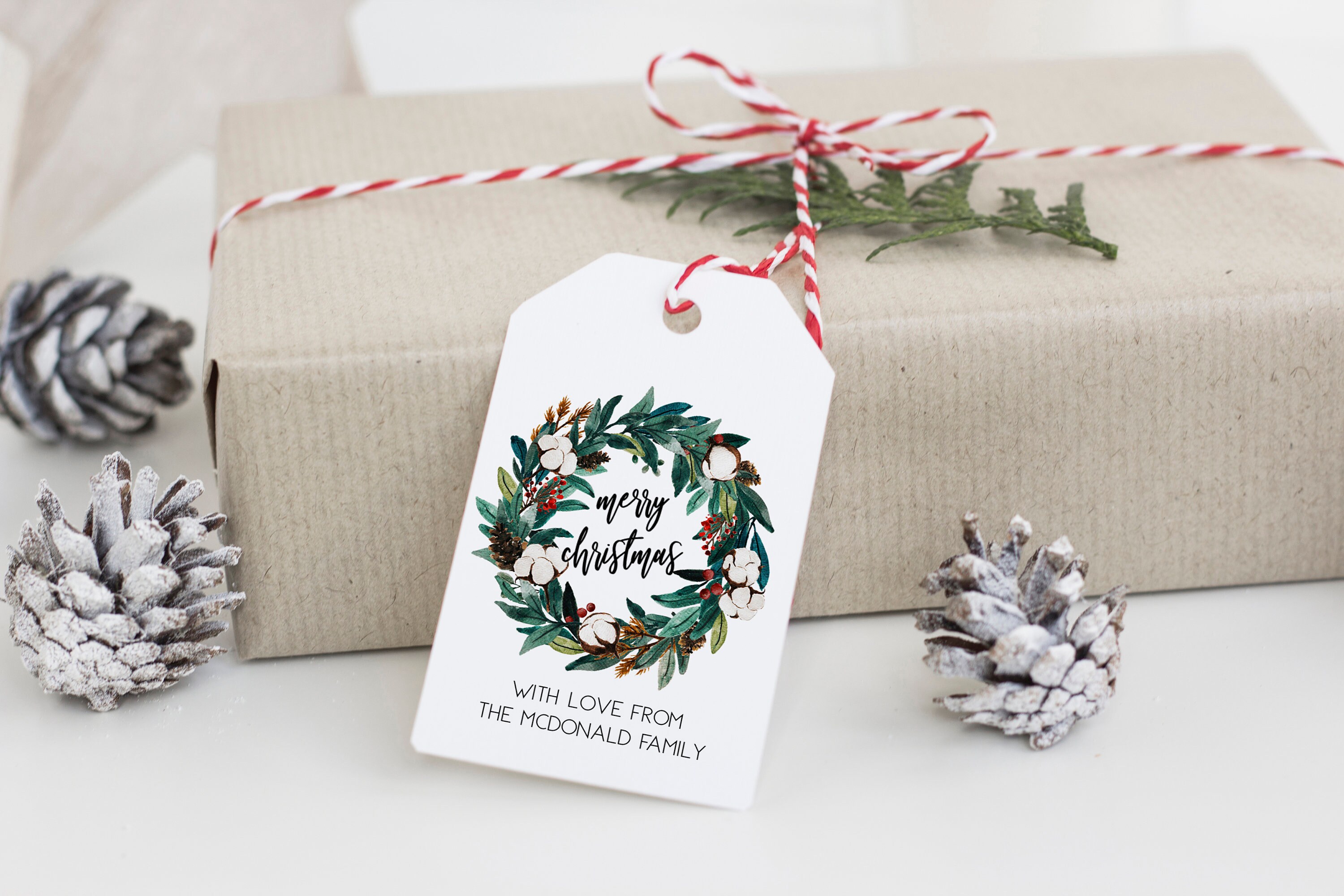 Christmas Wreath Tag Template Rustic Christmas Gift Tags - Etsy