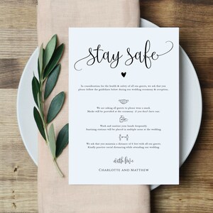 Wedding Stay Safe Card, Covid Wedding Guildlines, 2 Sizes, Hotel Bag ...