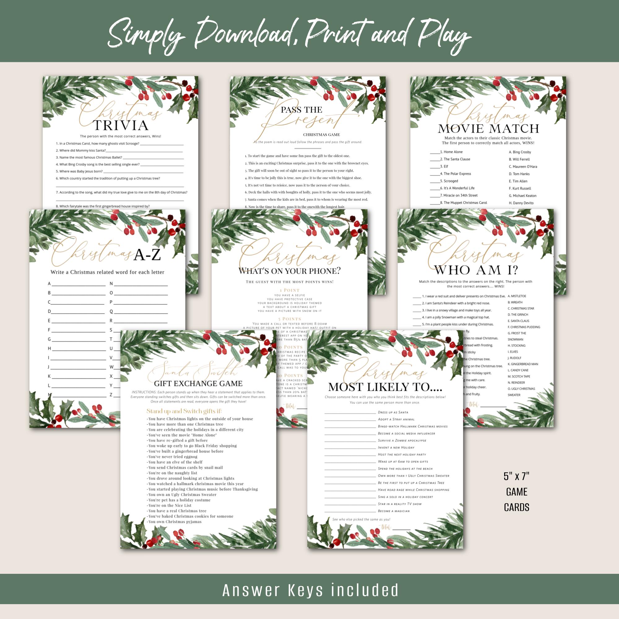 Christmas Games Bundle, Holiday Party Games Bundle, Printable Christmas ...