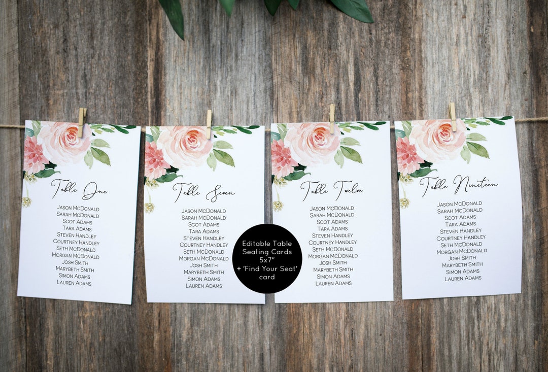 Seating Chart Template, Printable Pink Floral Seating Plan, Table ...