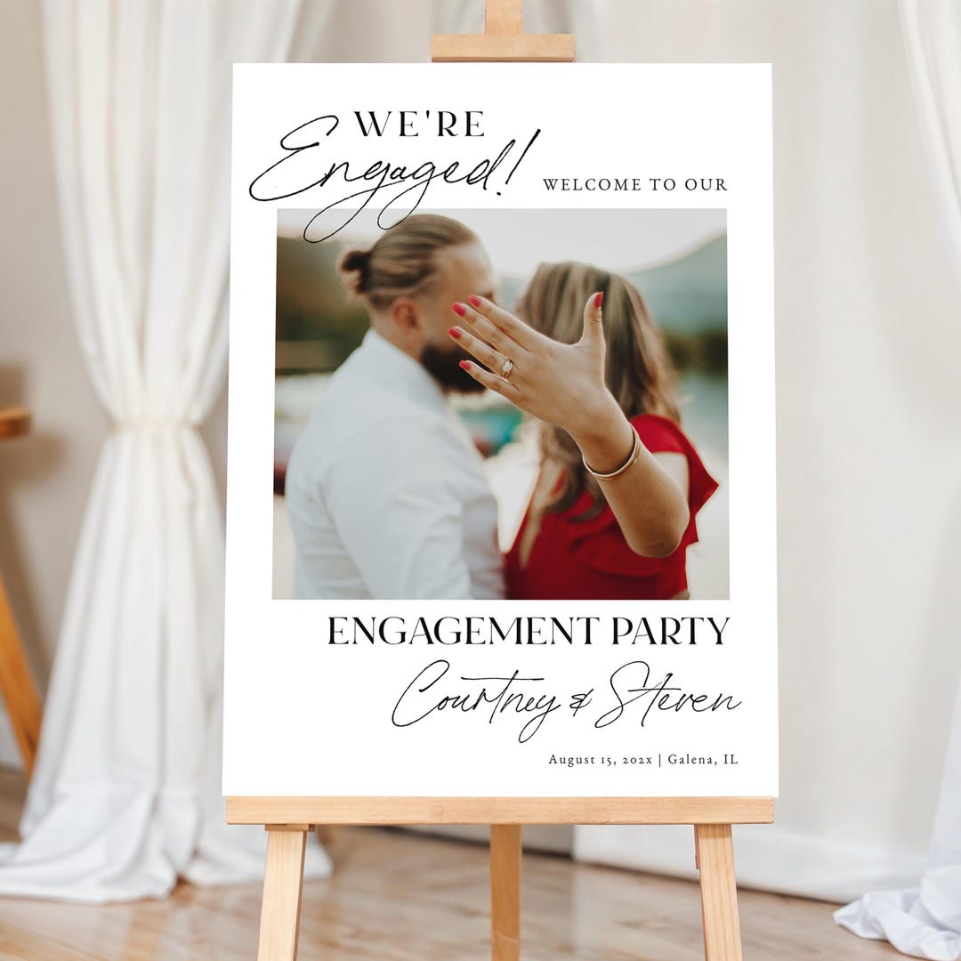 Photo Engagement Welcome Sign, We're Engaged Welcome Sign, Modern Photo ...
