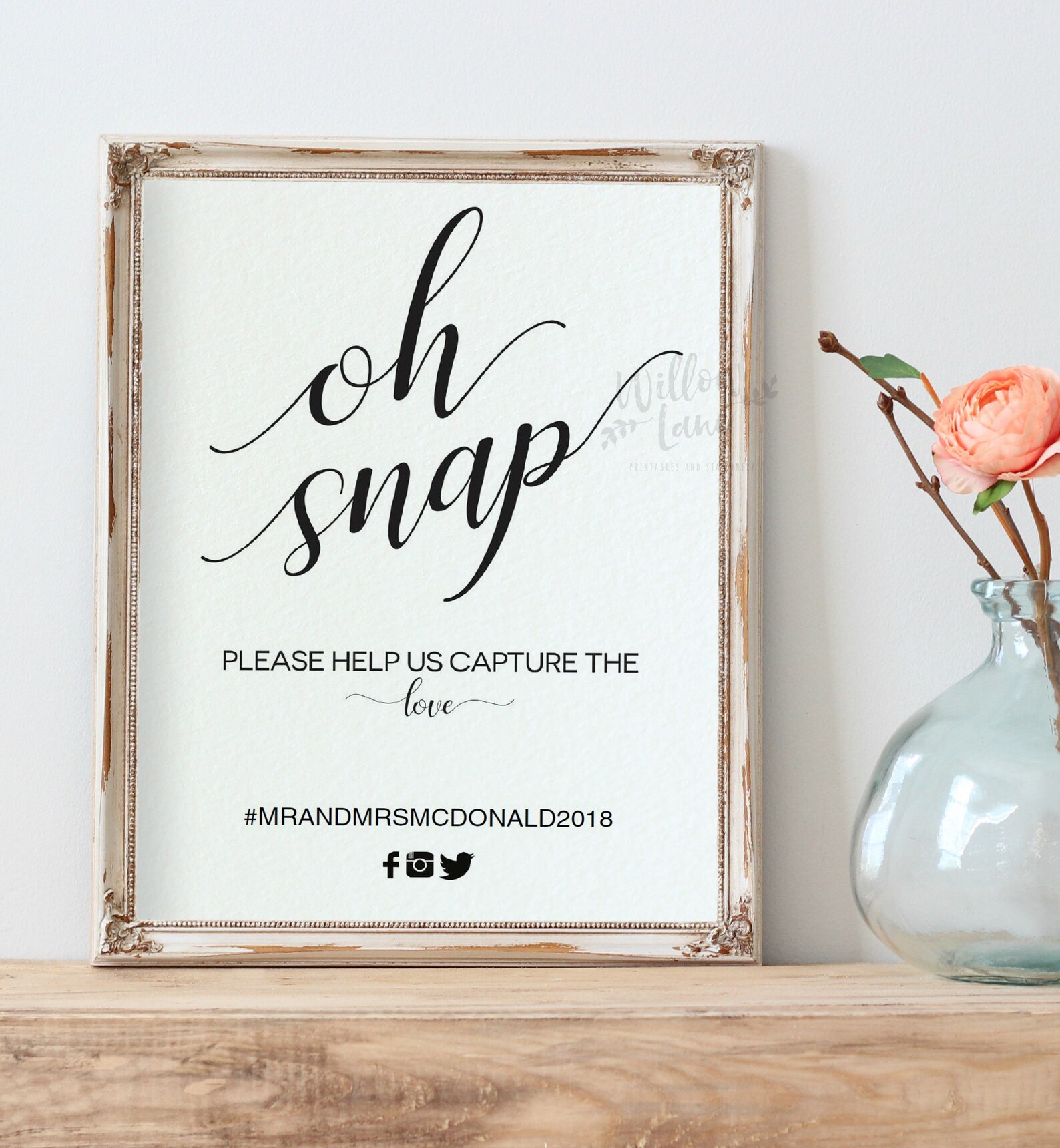 Oh Snap Wedding Sign Hashtag Sign Printable Wedding | Etsy