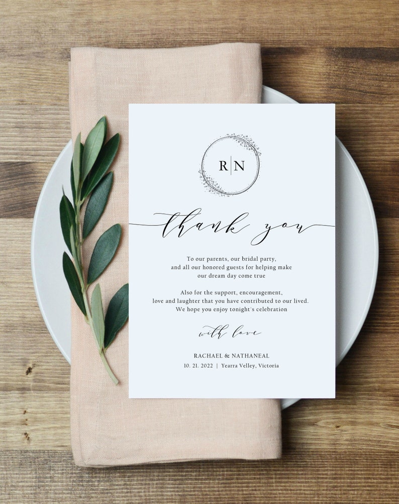 Monogram Wedding Thank You Note Printable Thank You Card - Etsy