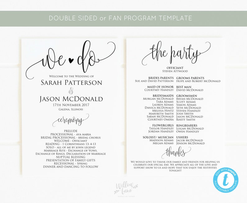 Wedding Program Template Wedding Program Printable We Do | Etsy UK