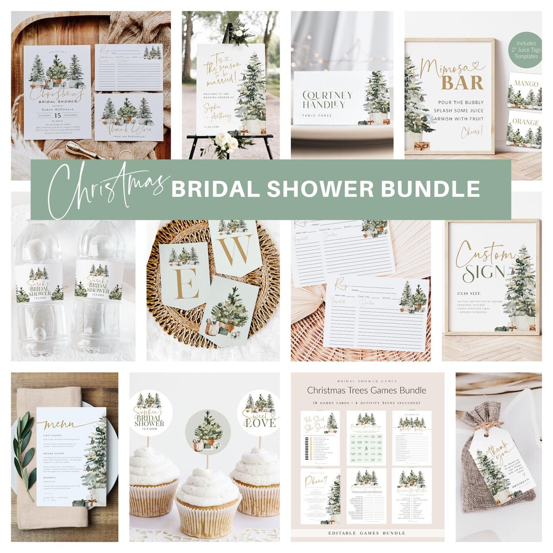 Christmas Bridal Shower Invitation Bundle, Holiday Bridal Shower ...