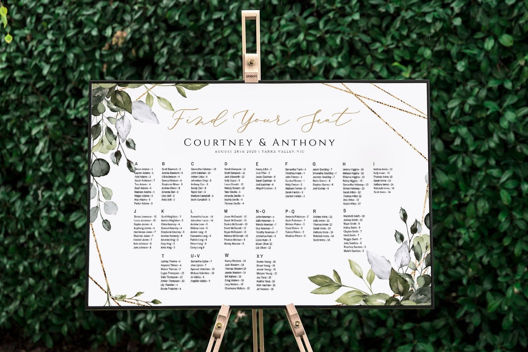Greenery Seating Chart, Wedding Seating Chart, Alphabetical Seating ...