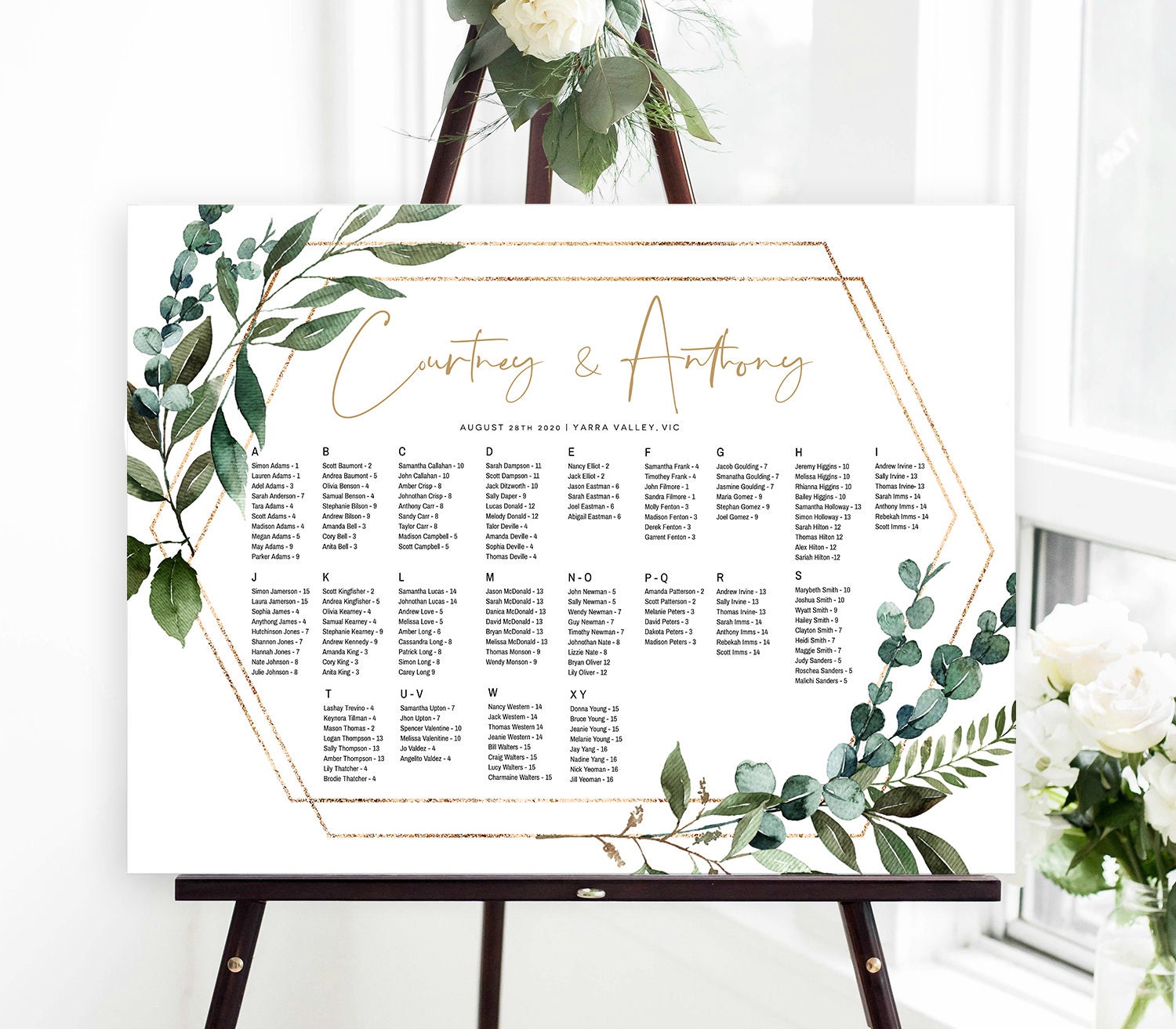 Greenery Seating Chart Wedding Seating Chart Alphabetical - Etsy