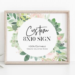 Succulent Custom Sign, (portrait and Landscape), Editable Sign Template ...