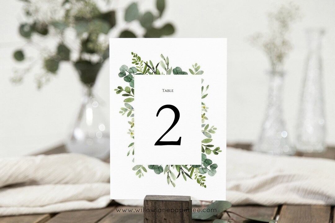 Greenery Table Numbers, Printable Table Numbers Template, Wedding Table ...