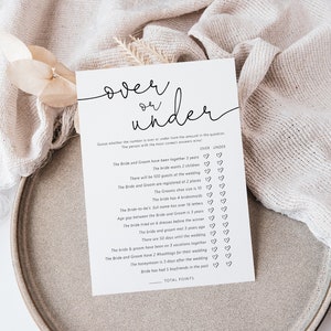 Over or Under Bridal Shower Game, Minimalist Bridal Shower Trivia Game ...