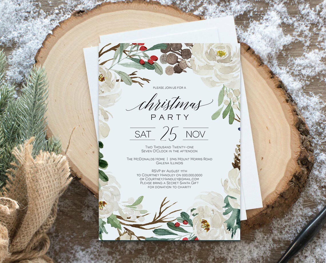Rustic Christmas Party Invitation Printable Christmas | Etsy