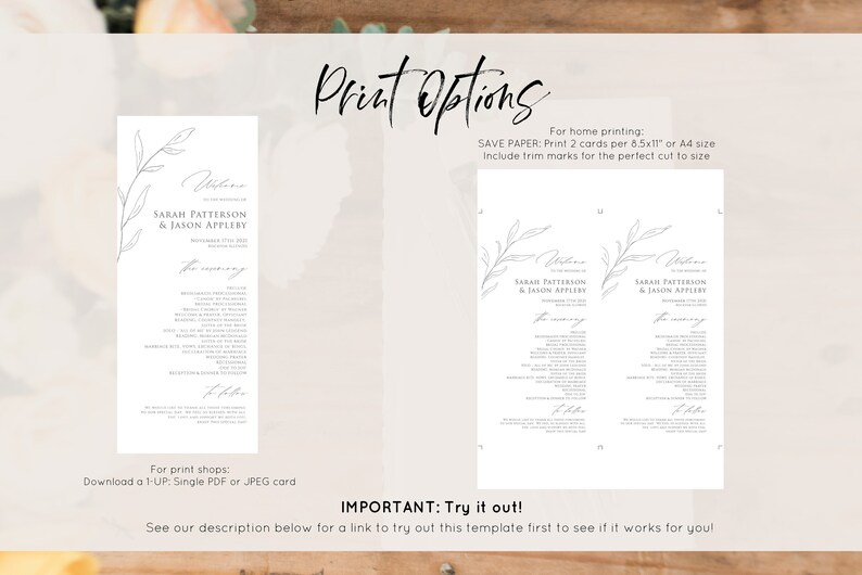 Botanical Wedding Program Printable Wedding Ceremony Program - Etsy