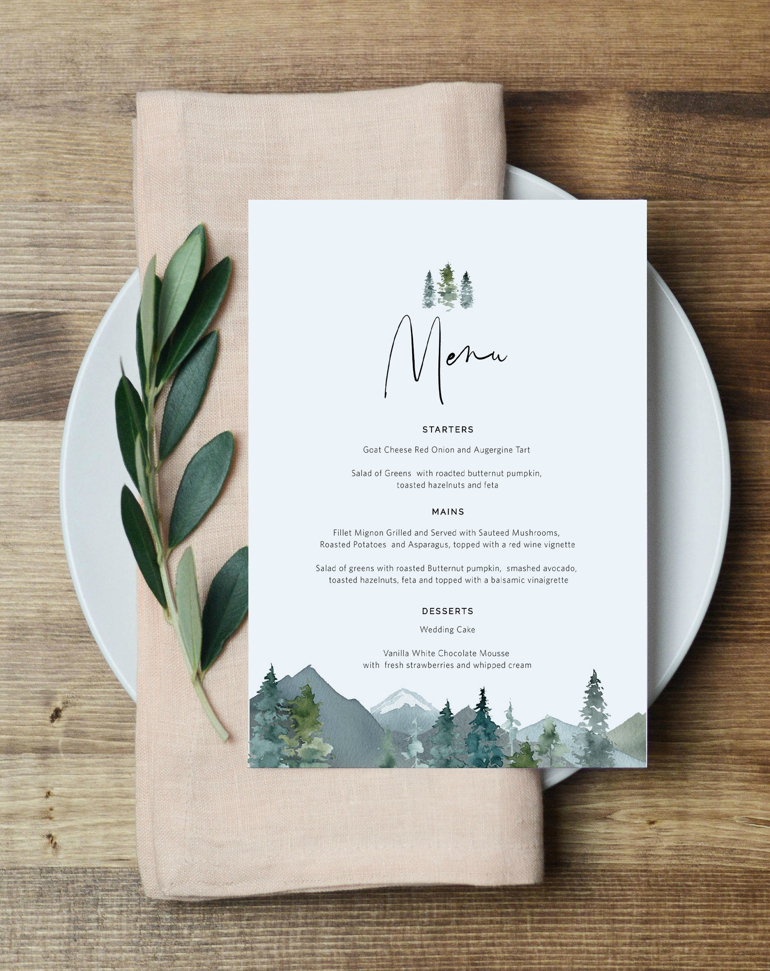 Mountain Printable Menu Menu Card Template Pine Trees 5x7 - Etsy