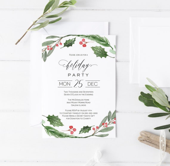 Christmas Wreath Invitation Holiday Party Invitation | Etsy