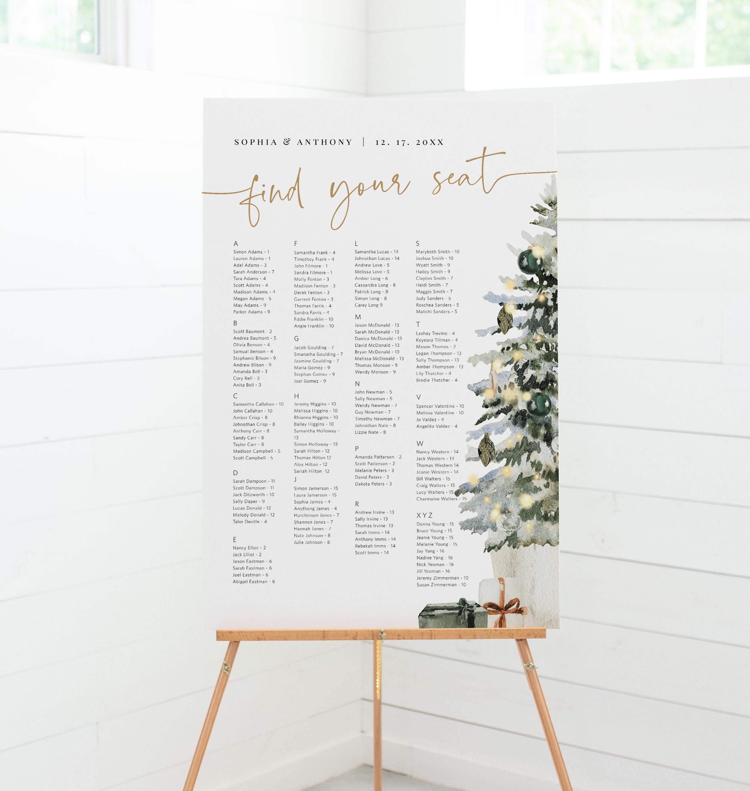 Christmas Seating Chart Poster, Holiday Wedding Seating Chart ...