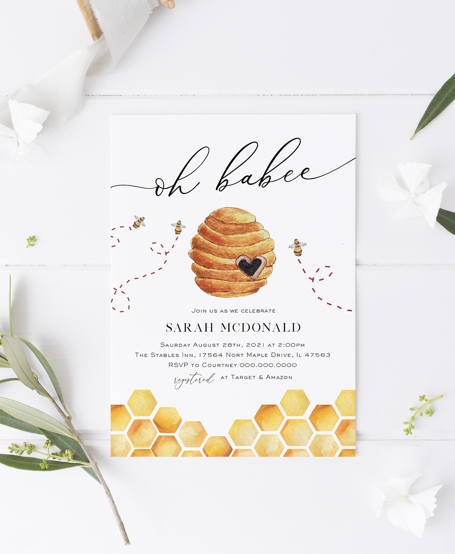 Bee Baby Shower Invitation Baby Shower Bundle Baby Shower - Etsy