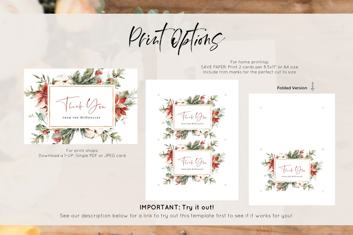 Christmas Thank You Card Template, Thank You Card Printable, Thank You ...