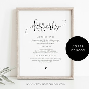 Dessert Menu Sign, Printable Desserts Sign Template, Printable Wedding ...
