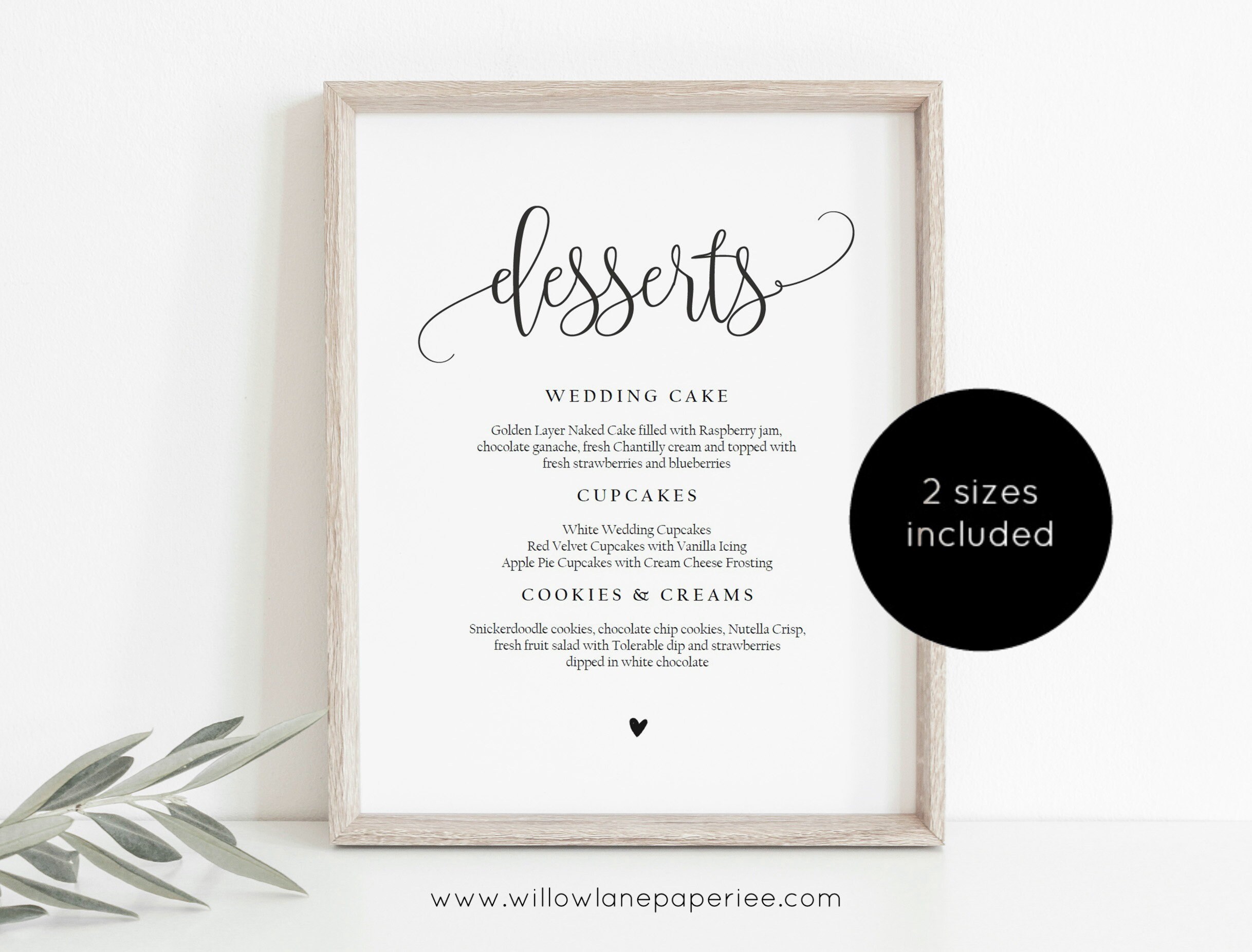 Dessert Menu Sign Printable Desserts Sign Template Printable | Etsy