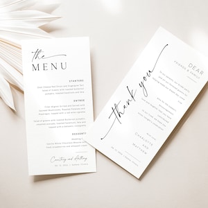 Modern Menu and Thank You Card, Wedding Menu Card, Napkin Note Thank ...