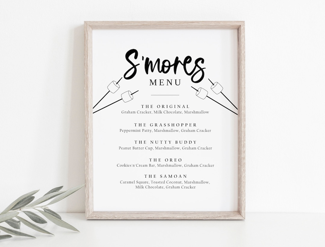 S'mores Menu Sign, Smore Bar Sign, S'more Station, Summer Wedding ...