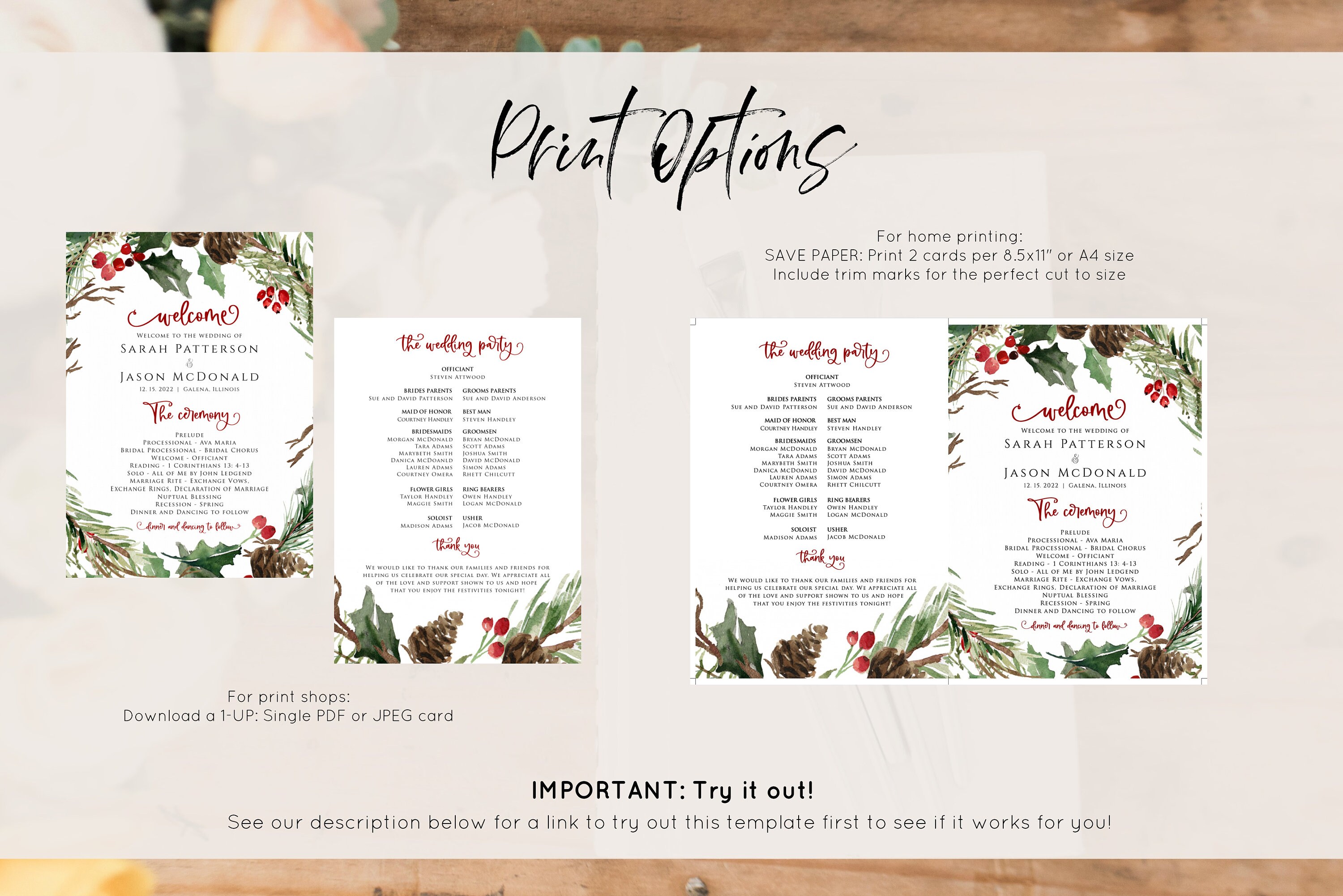 Christmas Wedding Program Template Wedding Program Printable - Etsy