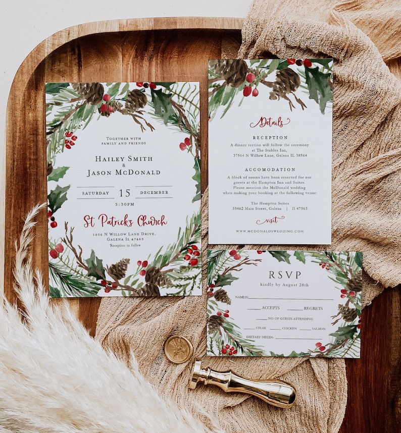 Christmas Wedding Invitation Template, Wedding Invitation, Holiday ...