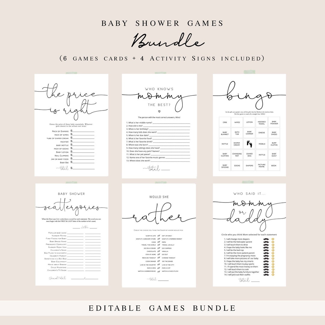 Baby Shower Game Bundle, Minimalist Baby Shower Games, Games Bundle ...