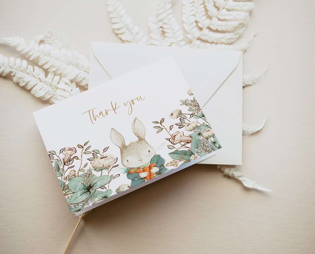 Bunny Thank You Card, Rabbit Thank You Card, Instant Download, Boho ...
