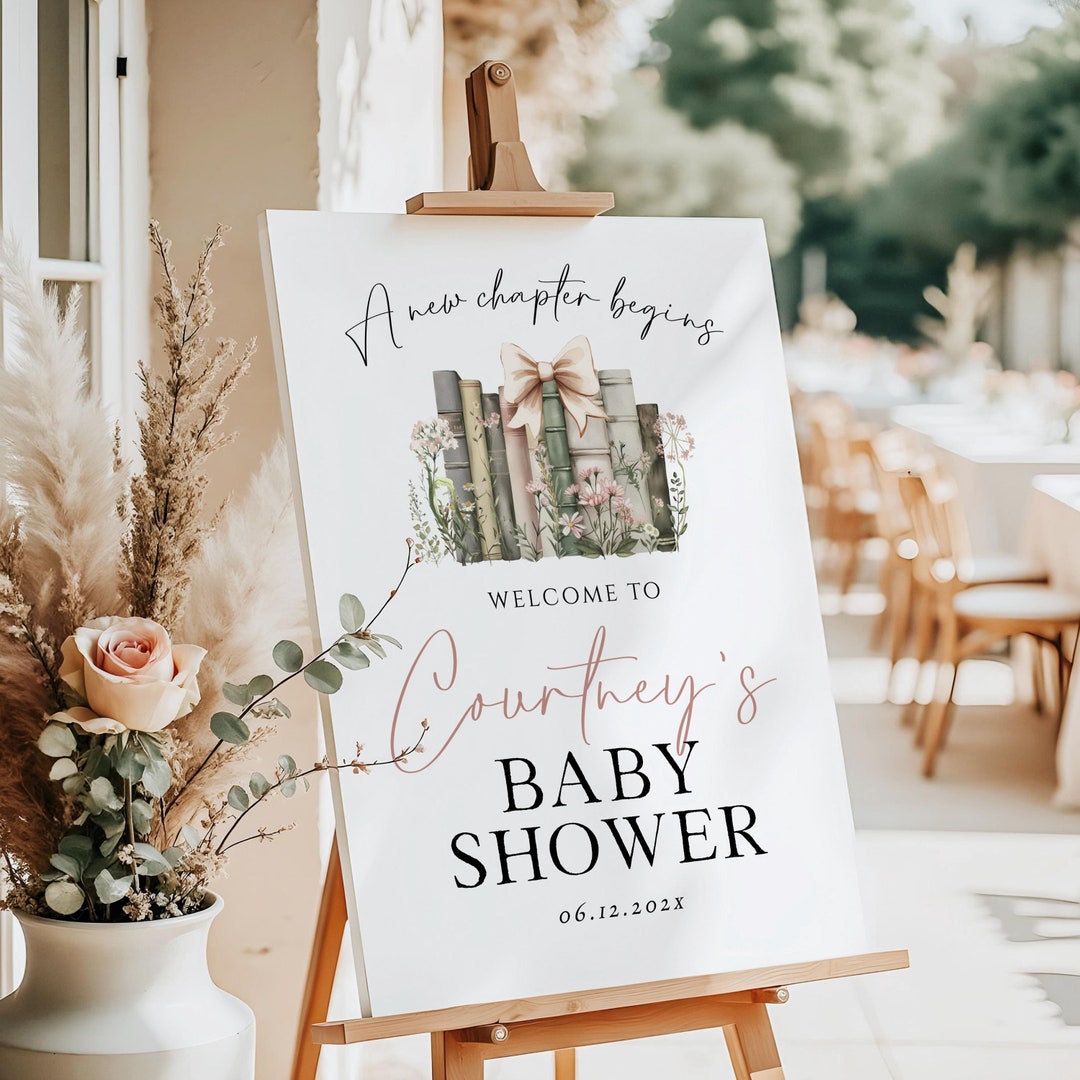 A New Chapter Begins Welcome Sign Poster, Storybook Baby Shower Welcome Sign, Editable Poster ...