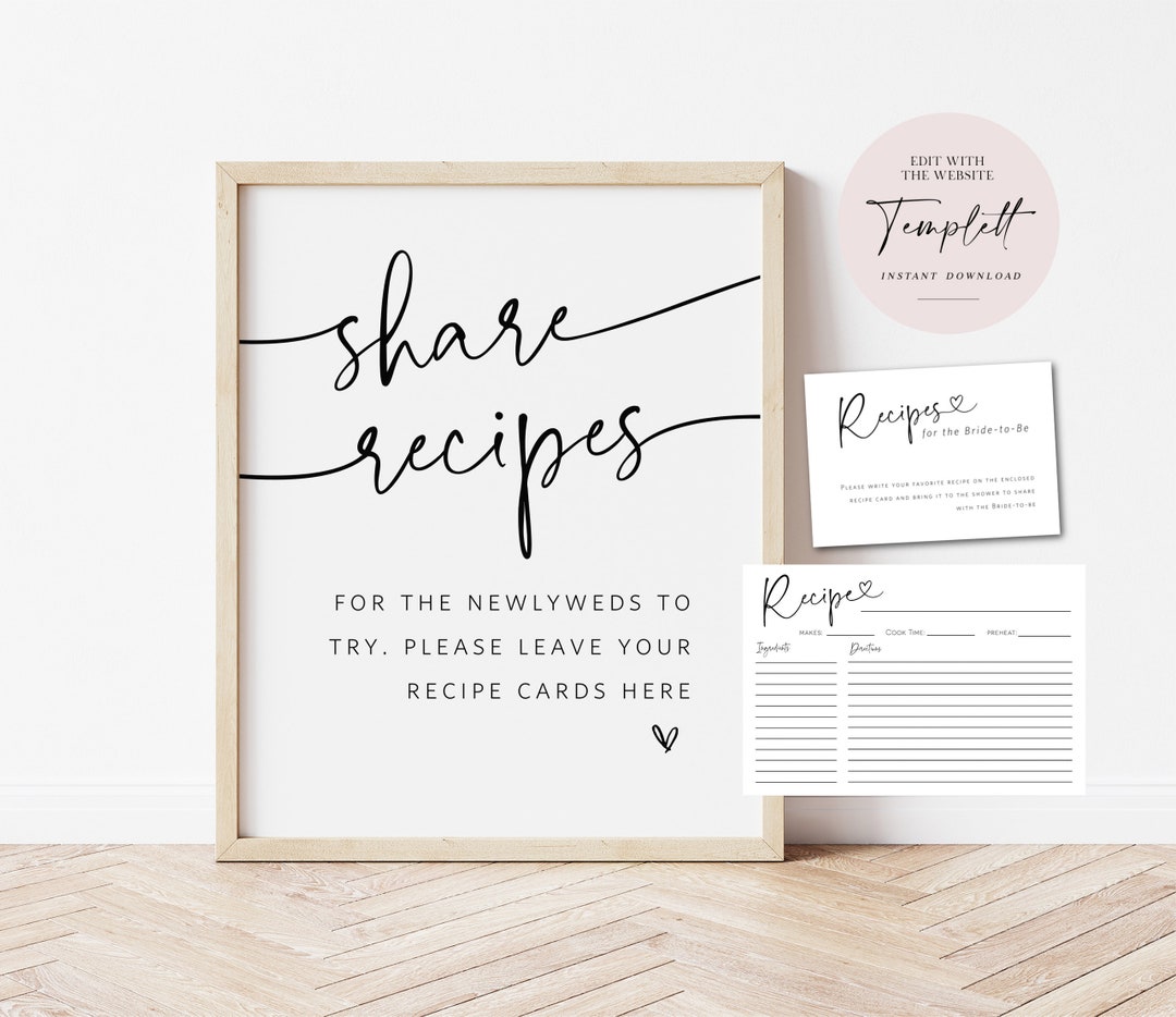 Minimalist Recipe Sign and Card Set, Recipes Insert Card, Diy Recipe ...