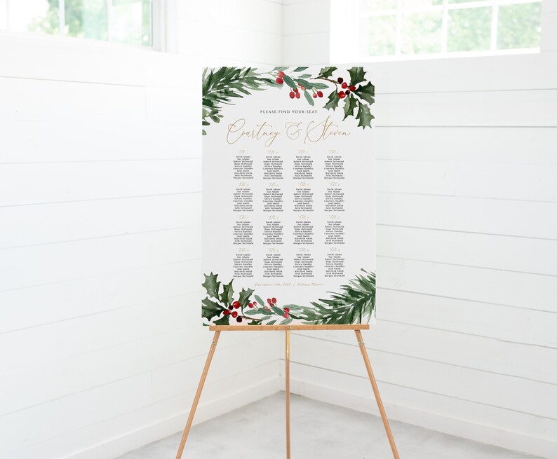 Christmas Seating Chart Poster, Holiday Wedding Seating Chart ...