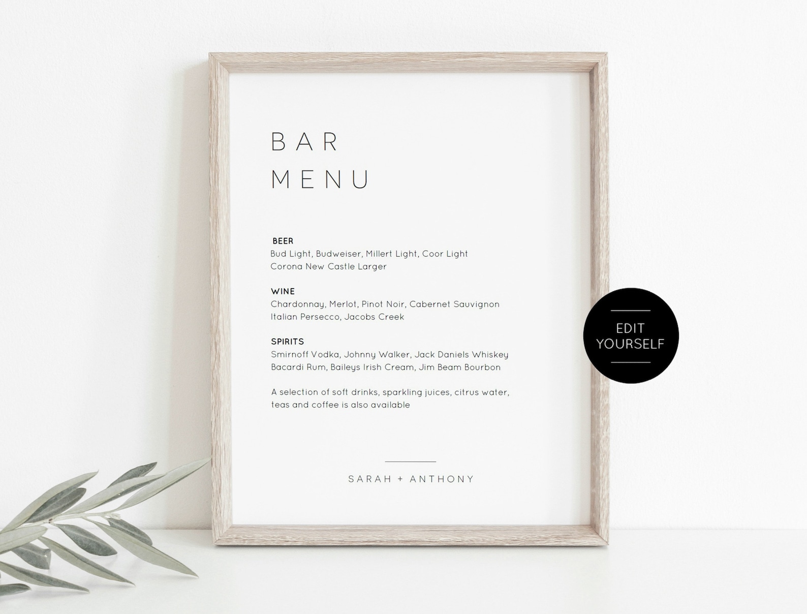 Bar Menu Sign Template Wedding Bar Sign Modern Bar Menu - Etsy