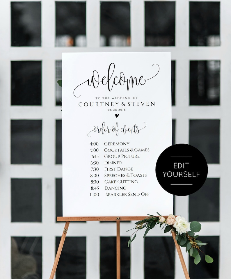 Welcome Wedding Sign, Order of Events Poster, Wedding Poster Template ...