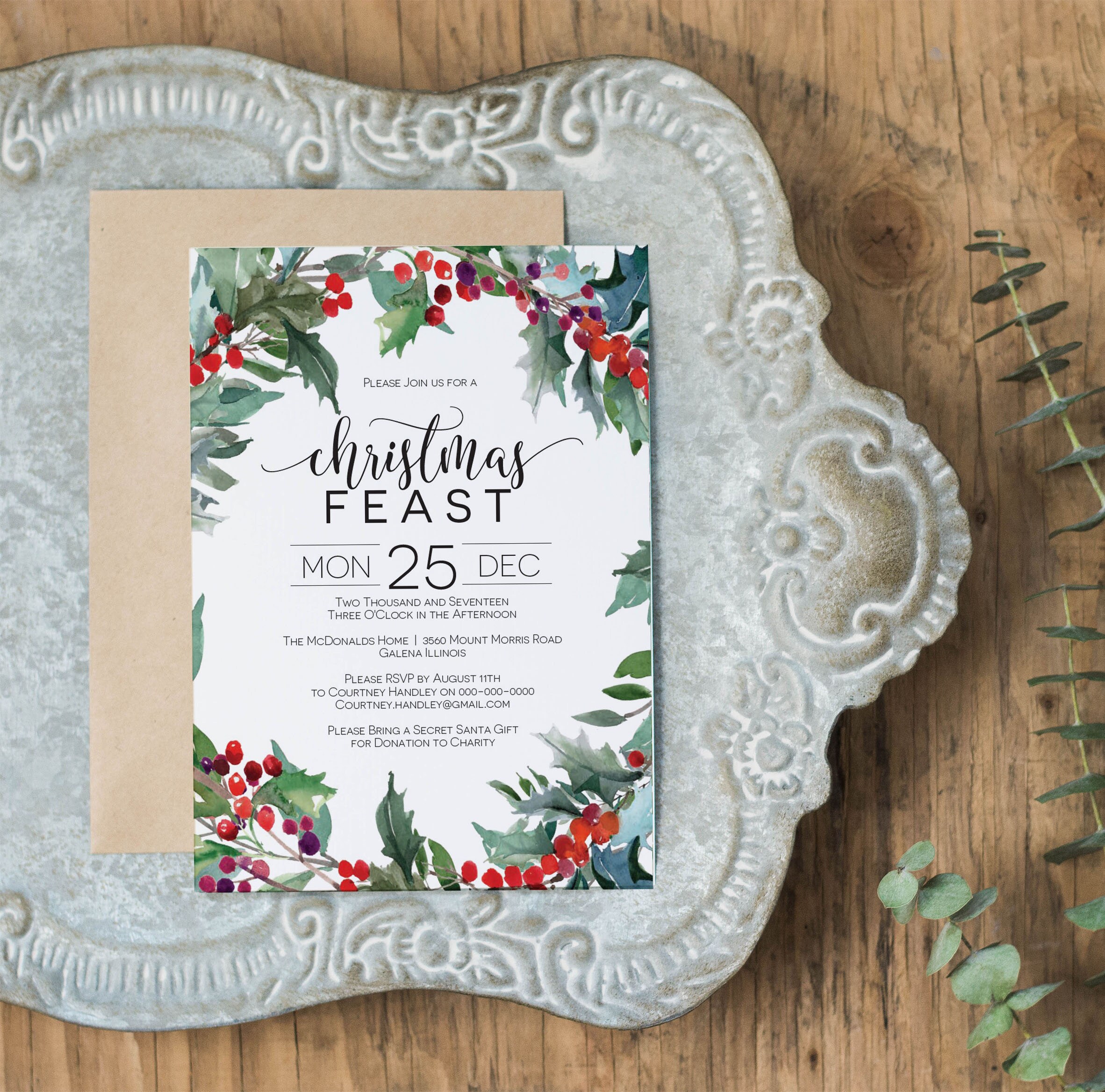 Christmas Invitation Printable Rustic Berry Christmas - Etsy