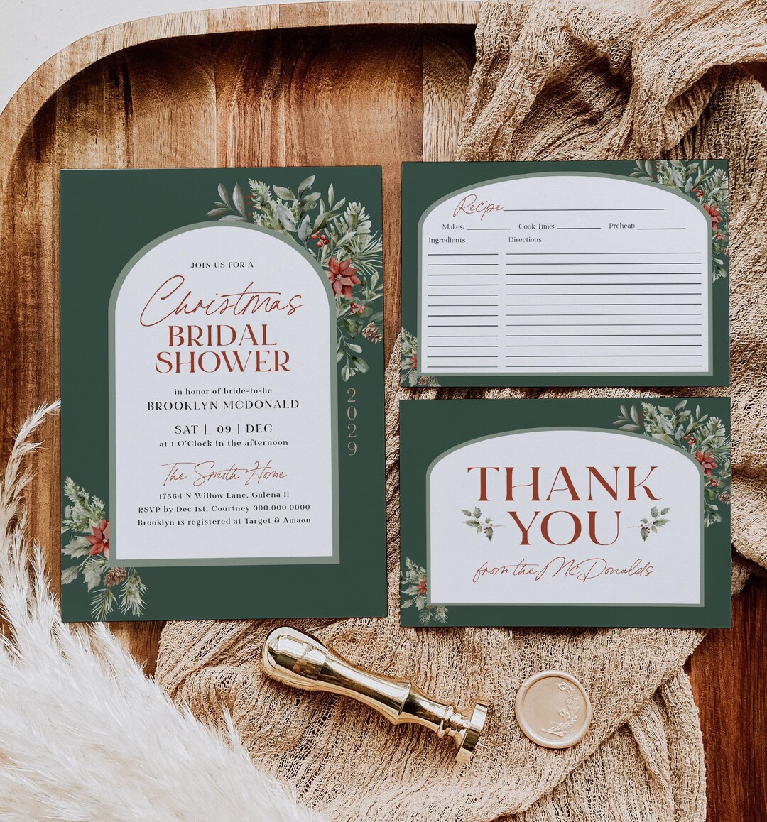 Christmas Bridal Shower Invitation Set, Holiday Bridal Shower ...