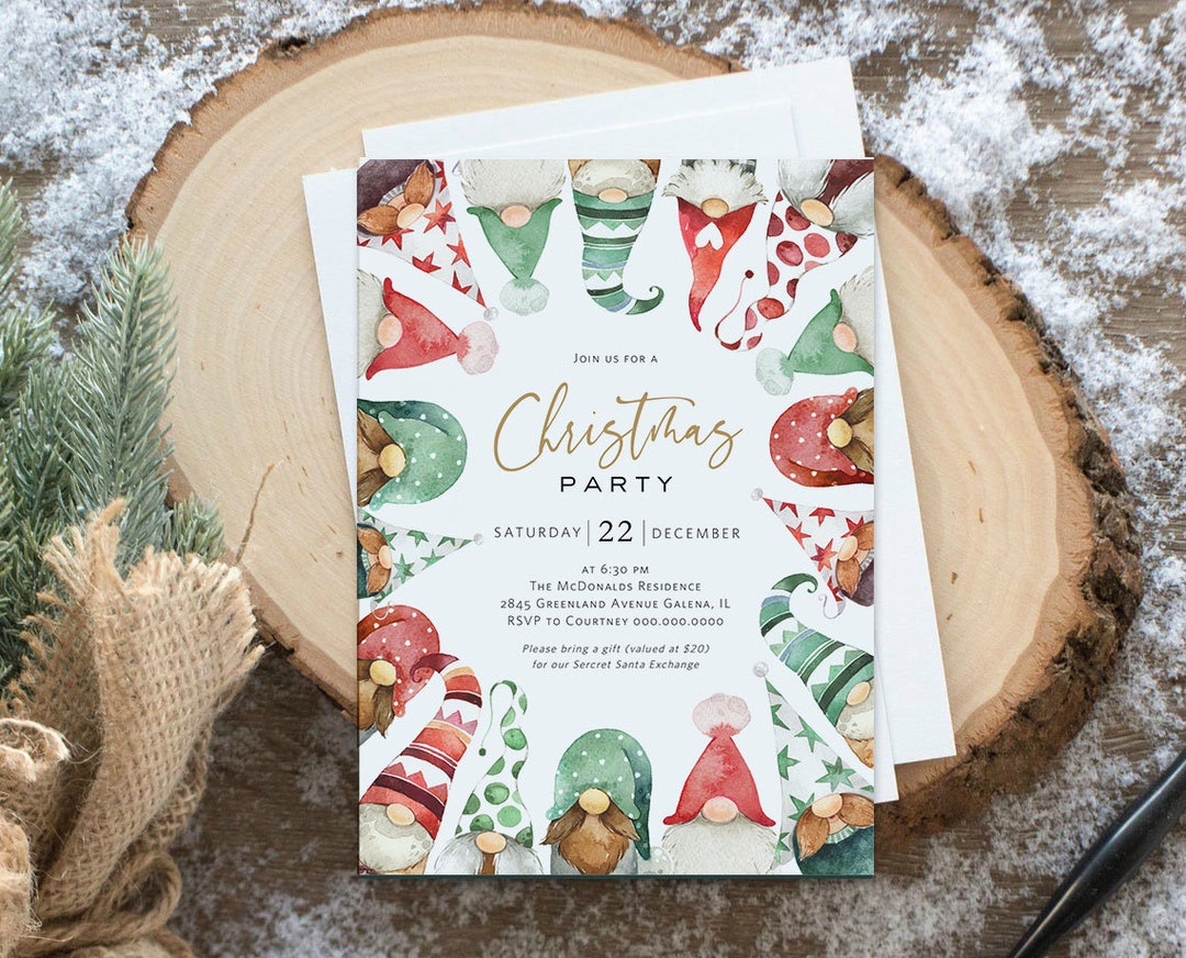 Christmas Invitation Printable, Christmas Gnomes Invitation, Holiday ...