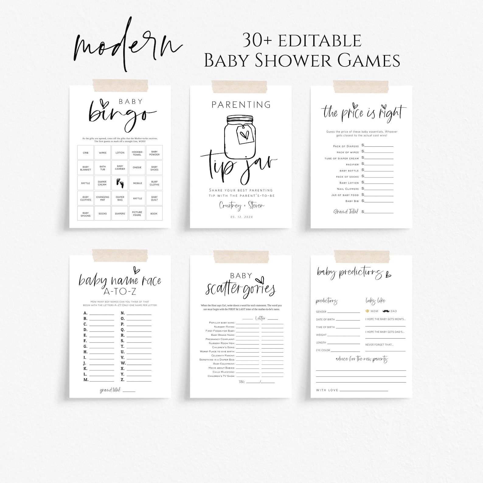 Minimalist Baby Shower Game Bundle, Baby Shower Games, Games Bundle ...