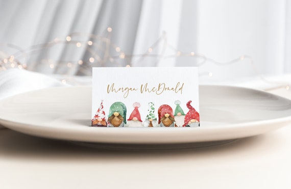 Christmas Gnomes Place Card Template Holiday Party Seating | Etsy