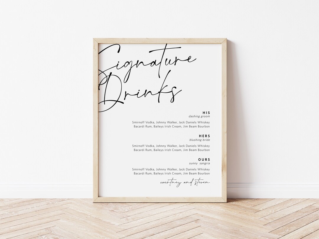 Signature Drinks Sign, Calligraphy Signature Drinks Sign,modern Bar ...