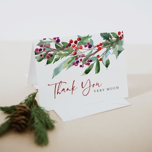 Christmas Thank You Card Template, Thank You Card Printable, Thank You ...