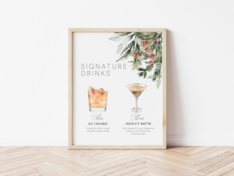 Christmas Signature Drinks Sign, Editable Signature Drinks Template ...