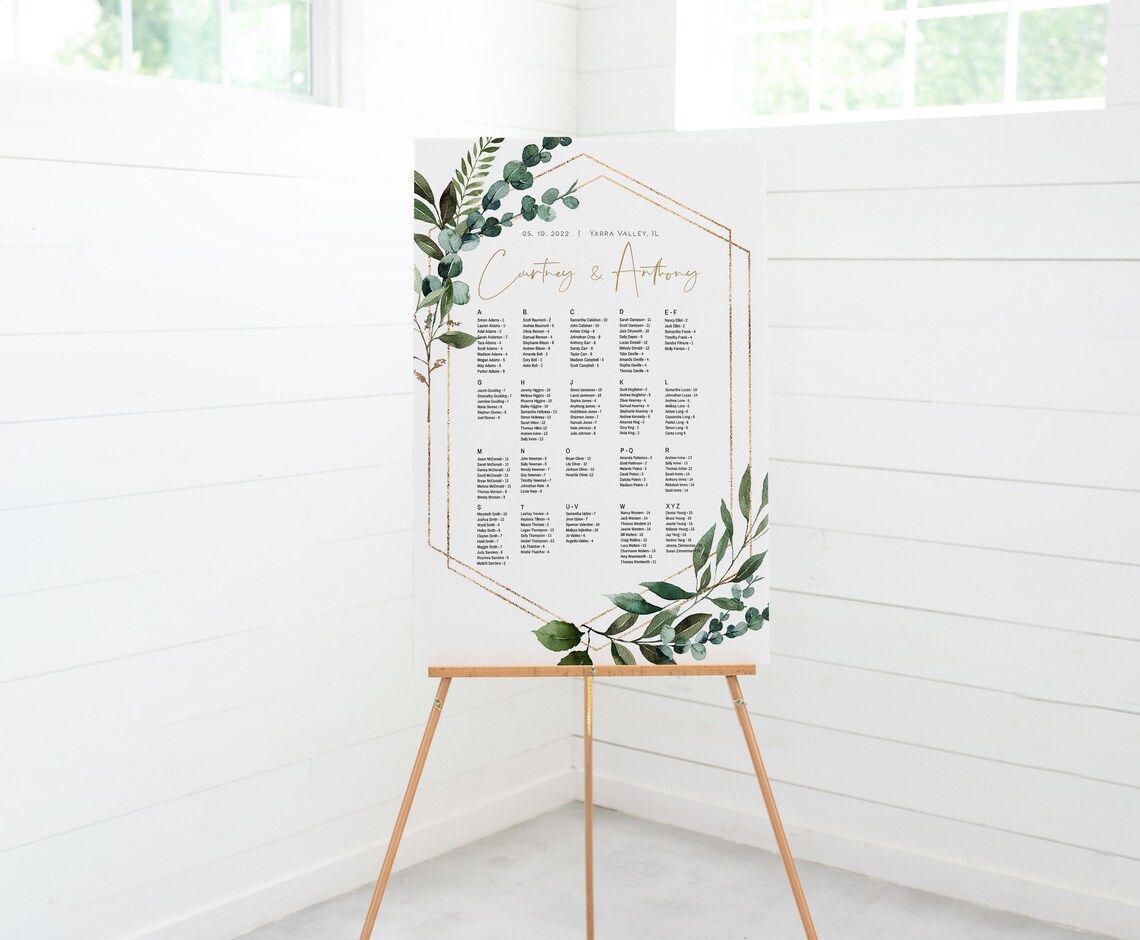 Greenery Seating Chart Wedding Seating Chart Alphabetical - Etsy