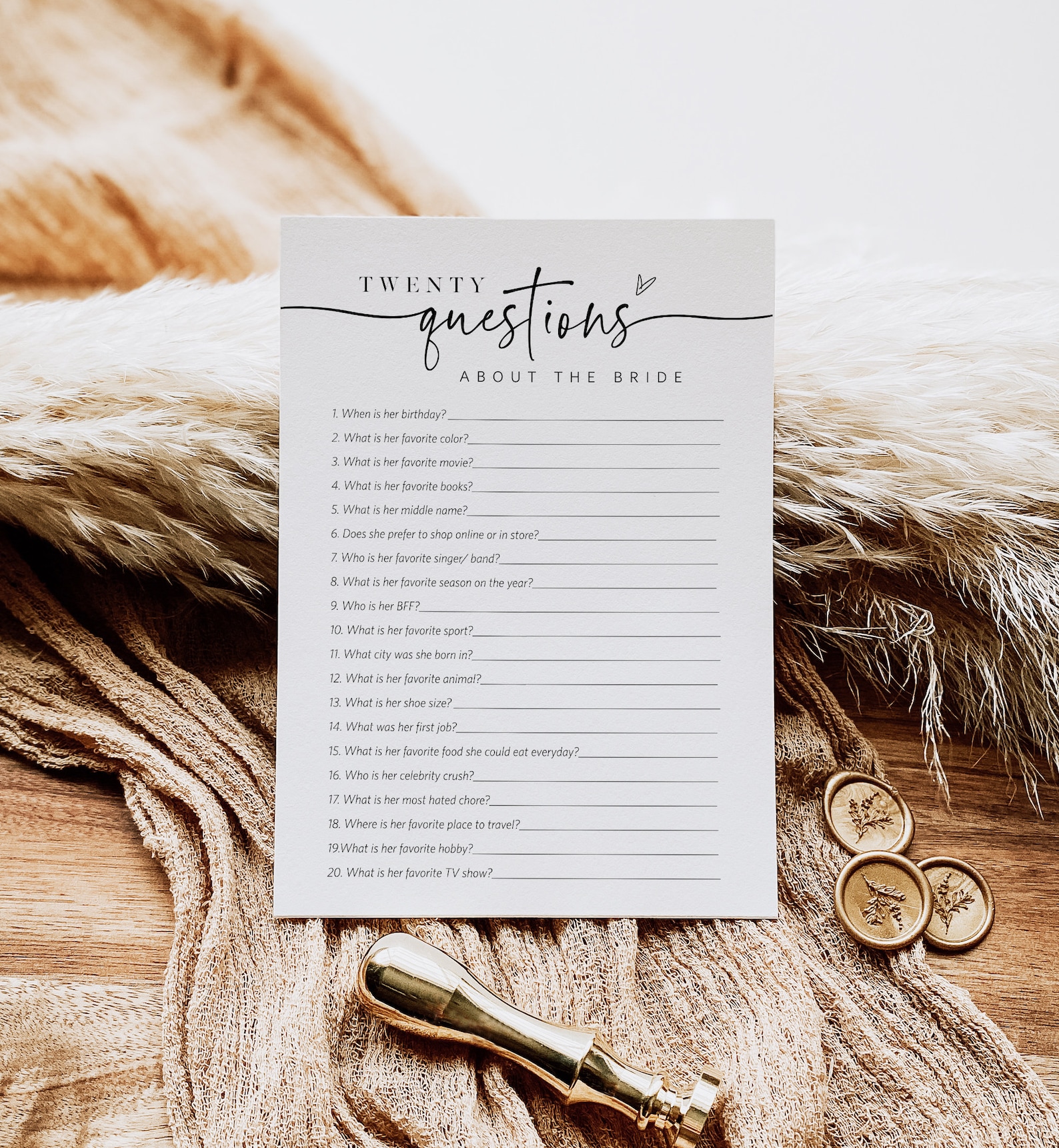 20 Questions About the Bride, Minimalist Bridal Trivia Game Card ...