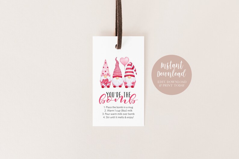 Valentines Day Chocolate Bomb Tag Gnomes Hot Cocoa Bomb Tag - Etsy