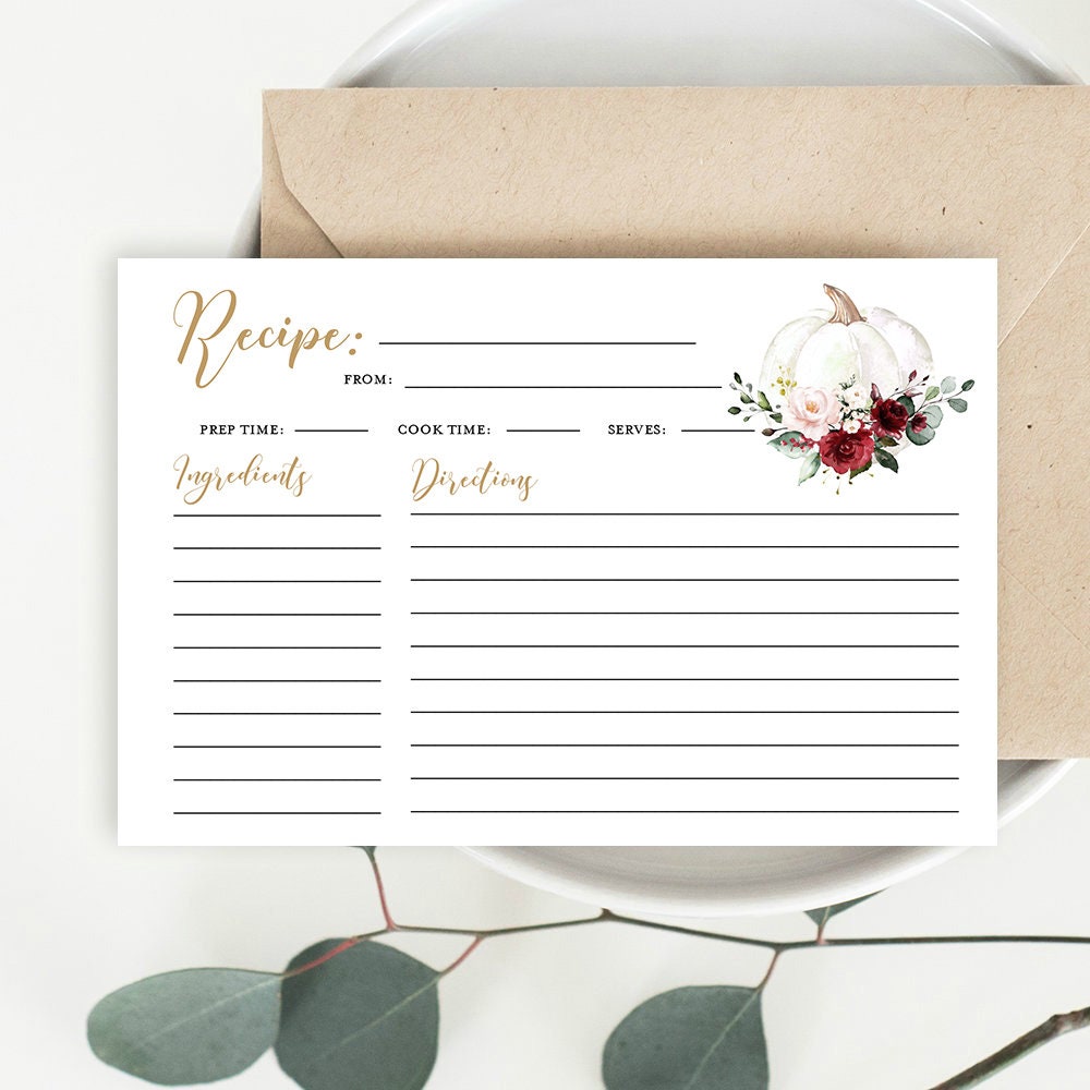 Pumpkin Recipe Card Printable Recipe Card Thanksgiving | Etsy
