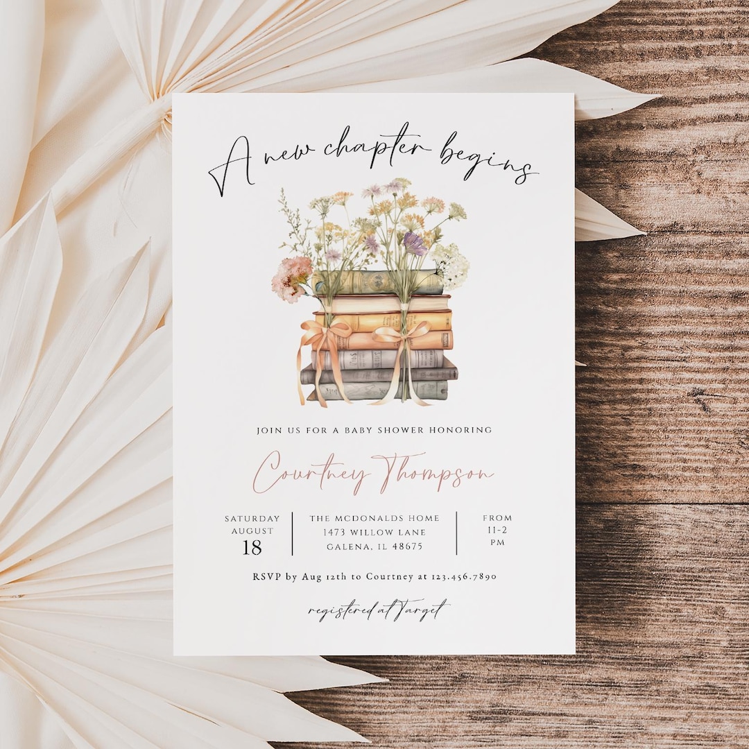 A New Chapter Begins Baby Shower Invitation, Storybook Baby Shower ...