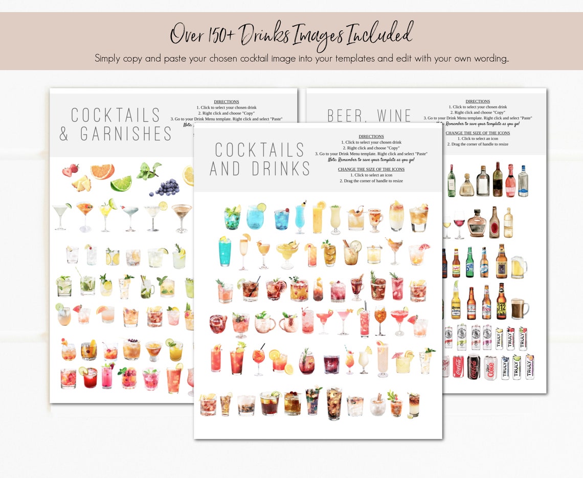 Minimalist Drinks Sign Printable Bar Menu Template Editable - Etsy