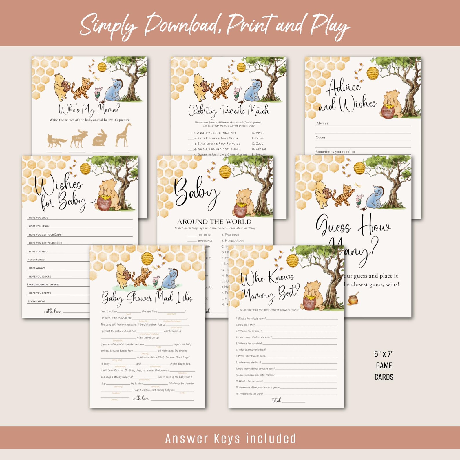 Winnie the Pooh Baby Shower Game Bundle, Baby Shower Games, Pooh Baby ...